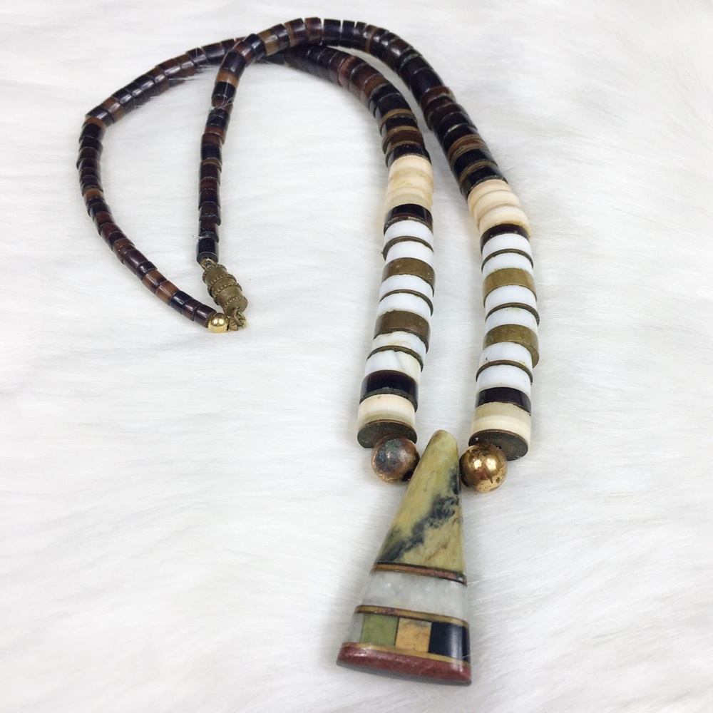 Vintage Pueblo Style Heishi Stone & Horn Necklace - Gem